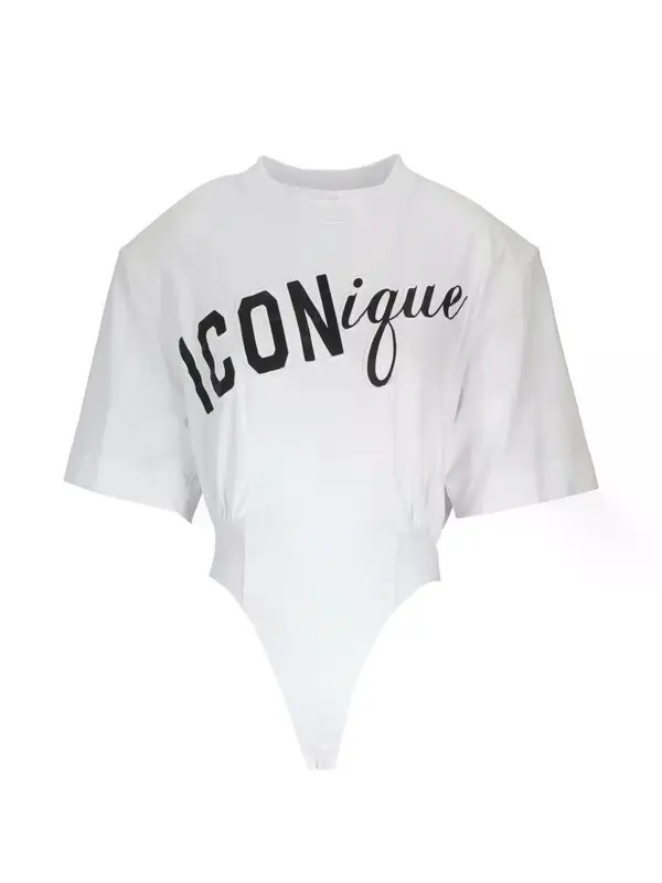 Dsquared2 Pleated Bodysuit With Slogan Print - White