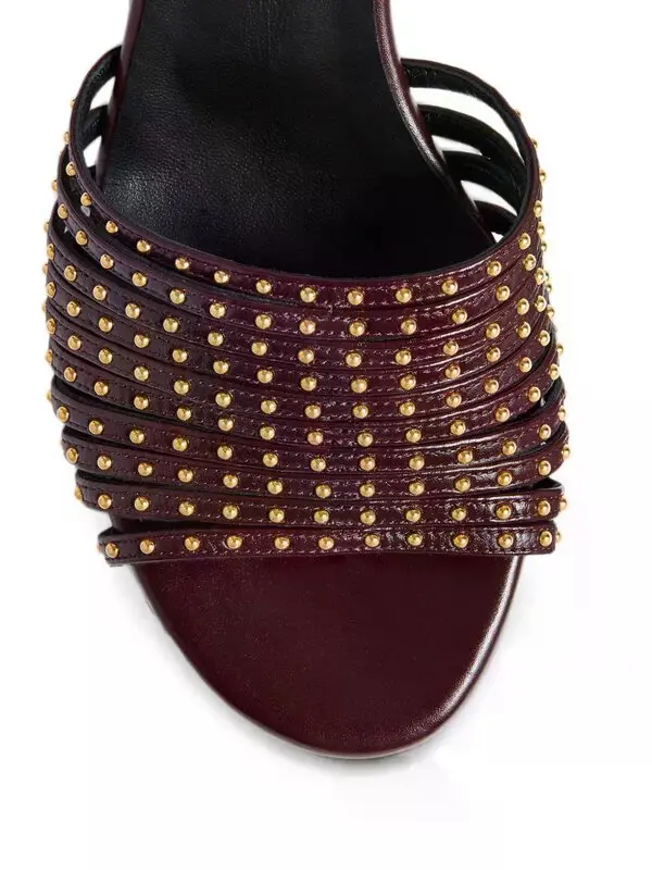 Khaite Drew Sandals In Bordeaux-leather With Gold Studs - Red