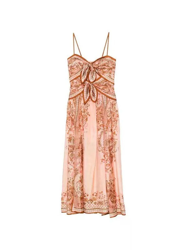 Zimmermann Aster Paisley-print Knot-detail Midi Dress - Pink