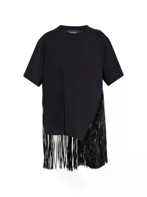 Sportmax Asymmetric T-shirt With Fringed Detailing - Black
