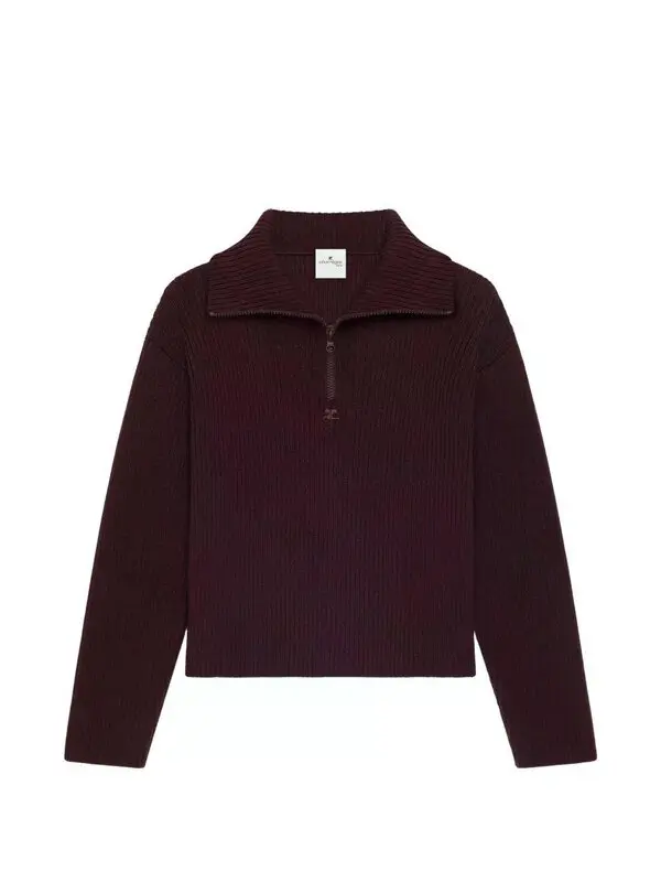 COURREGES Ribbed Knit Wool Sweater - Red