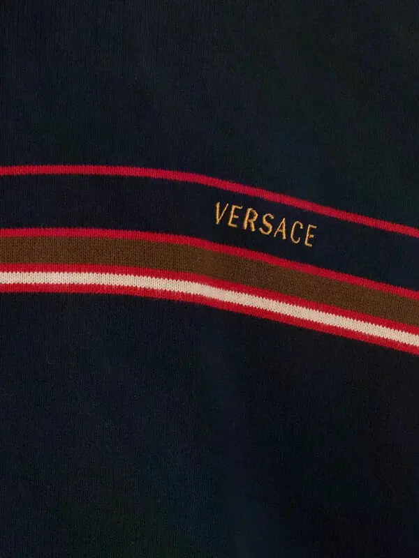 Versace Stripe-detail Long-sleeve Polo Shirt