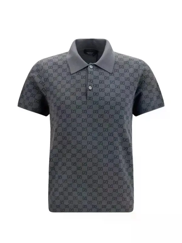 Gucci Gg Wool Silk Jacquard Polo Shirt - Grey