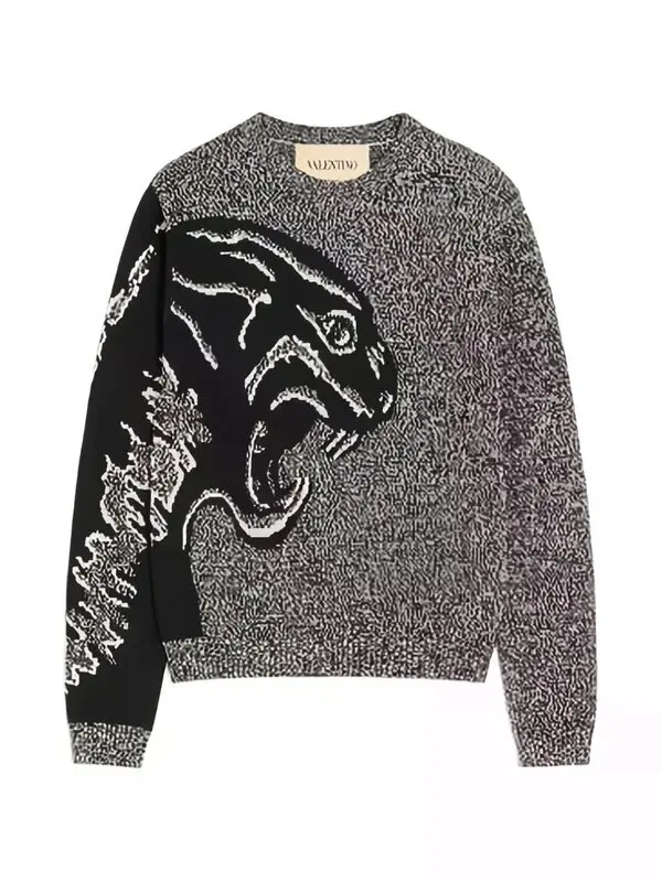 Valentino Garavani Panther Jacquard Wool And Cotton Sweater - Grey