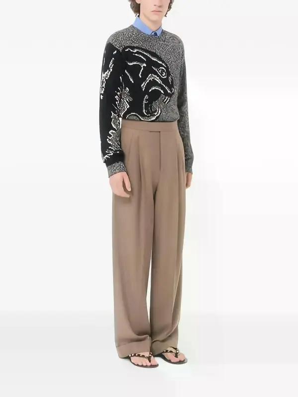 Valentino Garavani Panther Jacquard Wool And Cotton Sweater - Grey