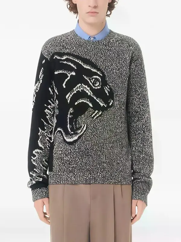 Valentino Garavani Panther Jacquard Wool And Cotton Sweater - Grey