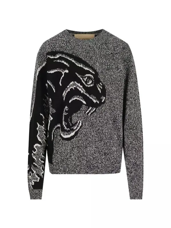 Valentino Garavani Panther Jacquard Wool And Cotton Sweater - Grey
