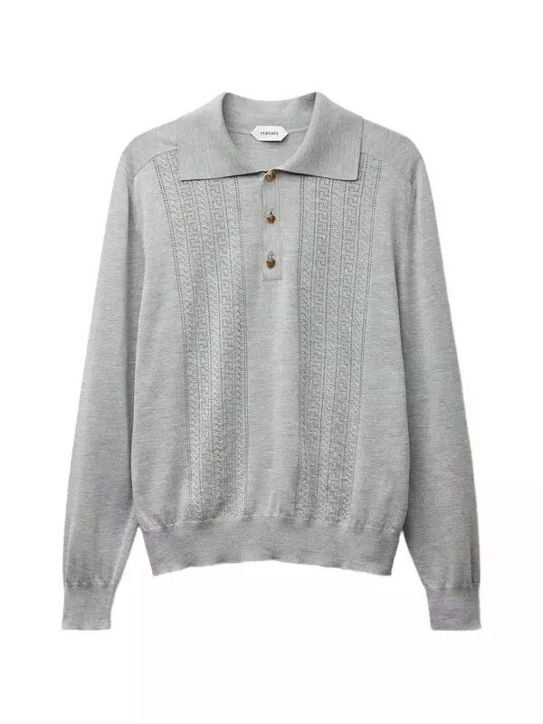 Versace Silk-cotton Knit Polo - Grey