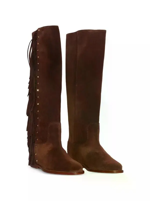 VIA ROMA 15 Fringed Stud-embellished Knee-high Boots - Brown