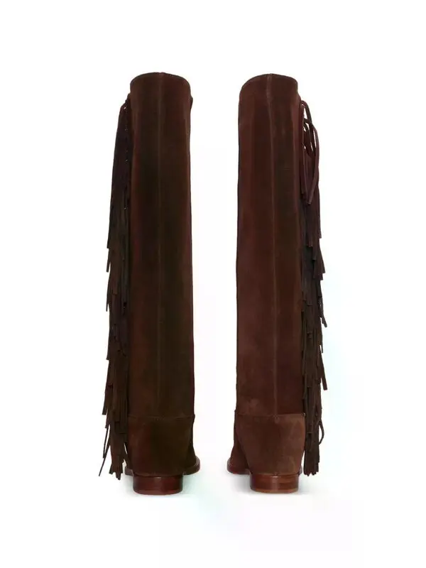 VIA ROMA 15 Fringed Stud-embellished Knee-high Boots - Brown
