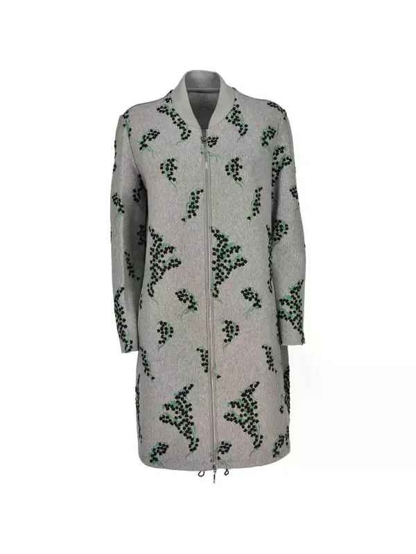 Moncler Floral Embroidered Zip-up Coat - Grey