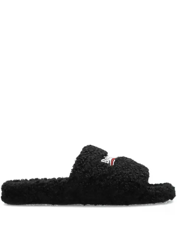 Balenciaga Logo-embroidered Slides - Black