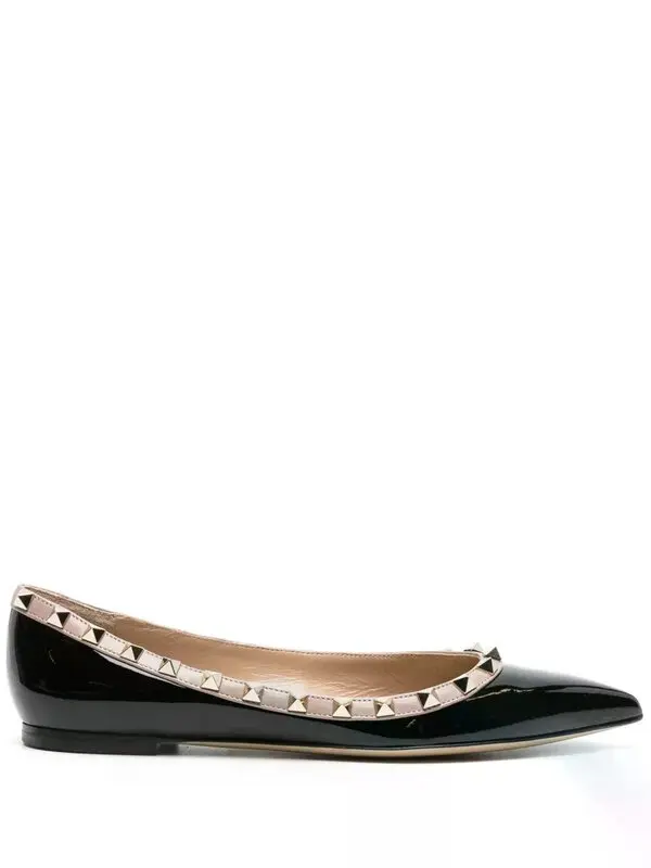 Valentino Garavani Rockstud Leather Ballerina Shoes - Black