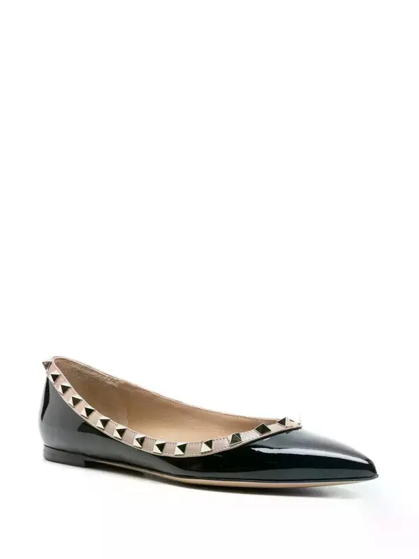 Valentino Garavani Rockstud Leather Ballerina Shoes - Black
