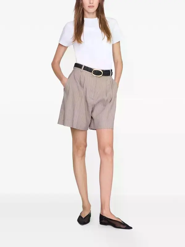 ANINE BING Brice Tailored Pinstripe Shorts - Neutrals