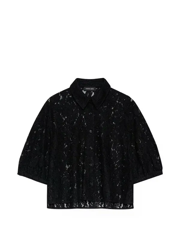 ANINE BING Shayna Lace Cropped Button-down Shirt - Black