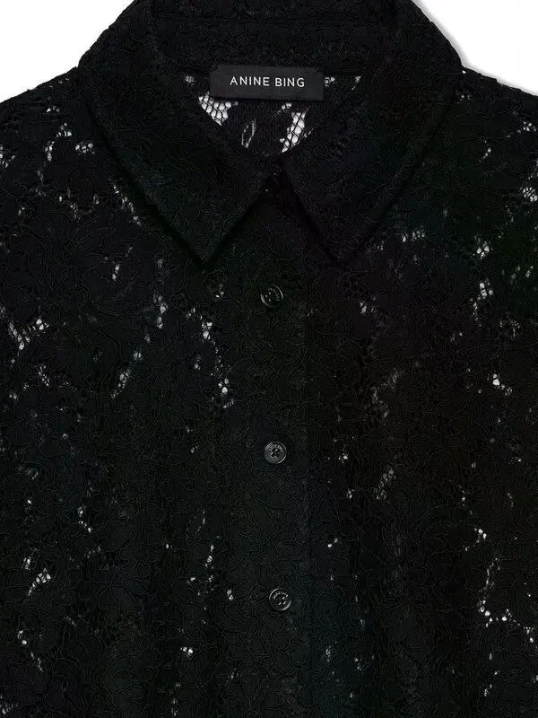 ANINE BING Shayna Lace Cropped Button-down Shirt