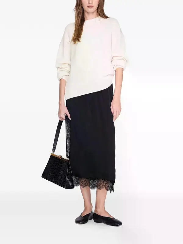 ANINE BING Shelby Satin Midi Skirt With Lace Trim