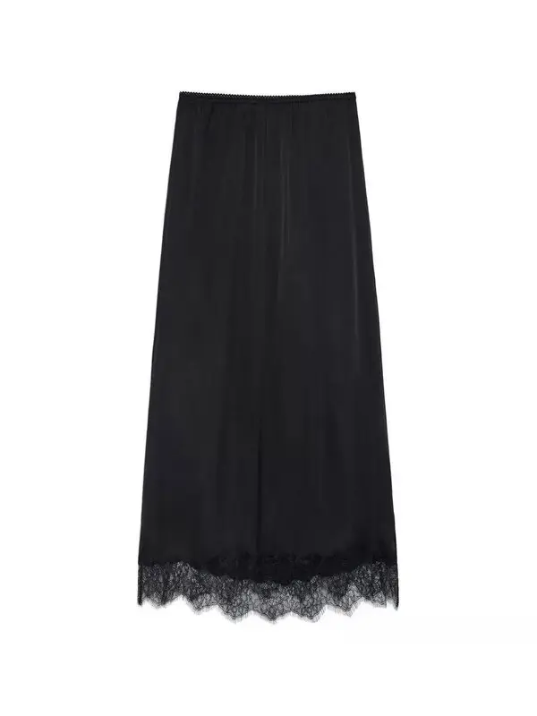 ANINE BING Shelby Satin Midi Skirt With Lace Trim