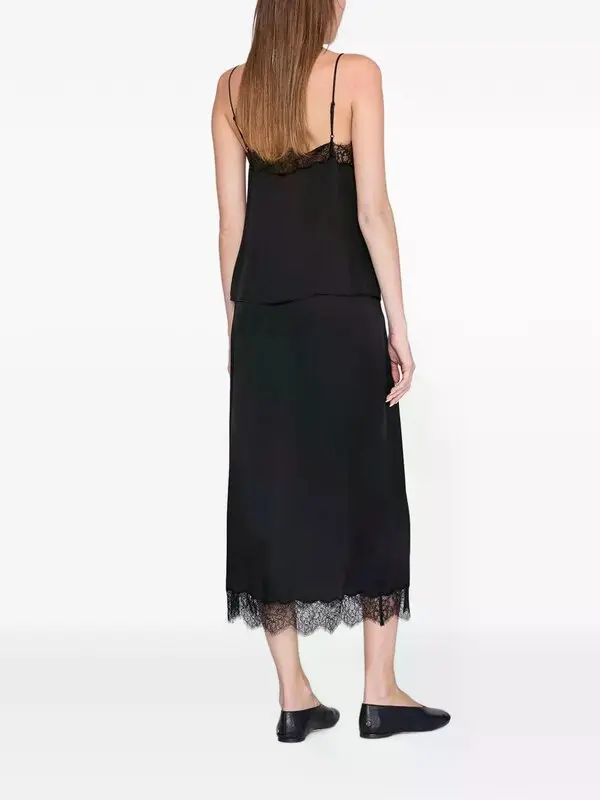 ANINE BING Shelby Satin Midi Skirt With Lace Trim