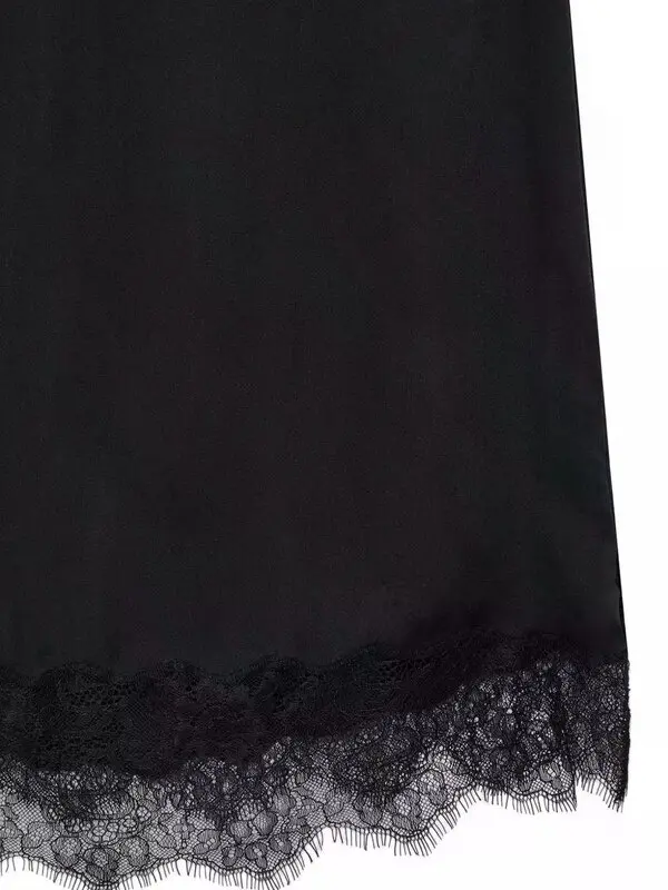 ANINE BING Shelby Satin Midi Skirt With Lace Trim