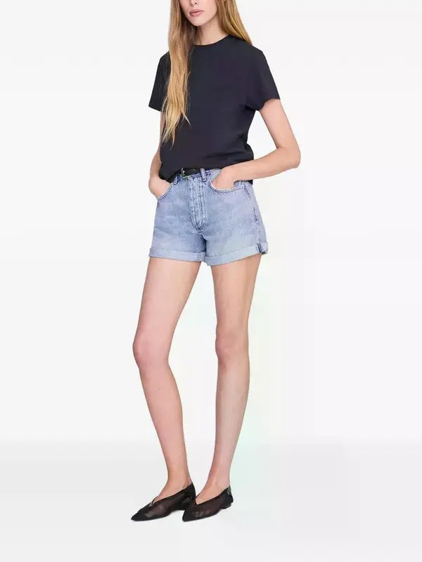 ANINE BING Shelley Embroidered Cropped Baby Tee