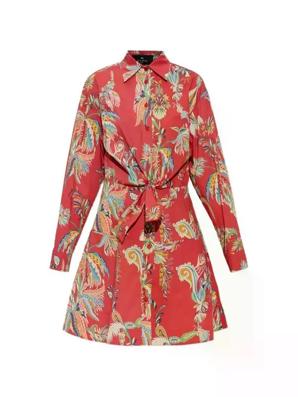 Etro Paisley Print Knot Detail Shirt Mini Dress - Red
