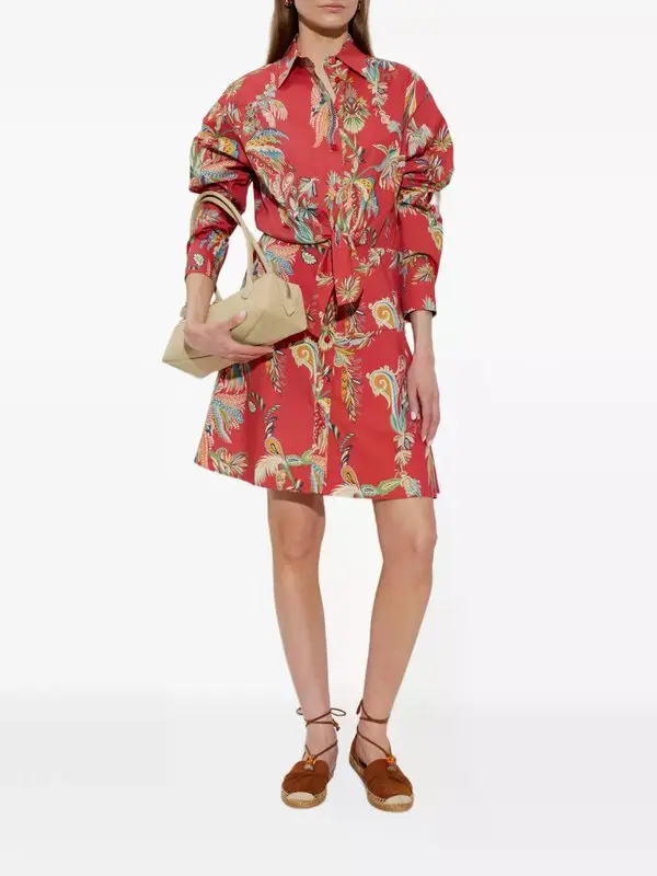 Etro Paisley Print Knot Detail Shirt Mini Dress - Red