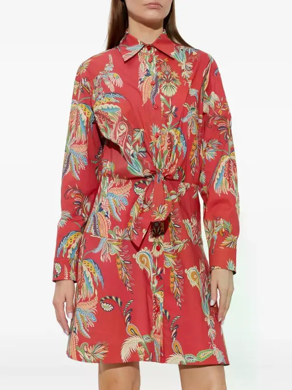 Etro Paisley Print Knot Detail Shirt Mini Dress - Red