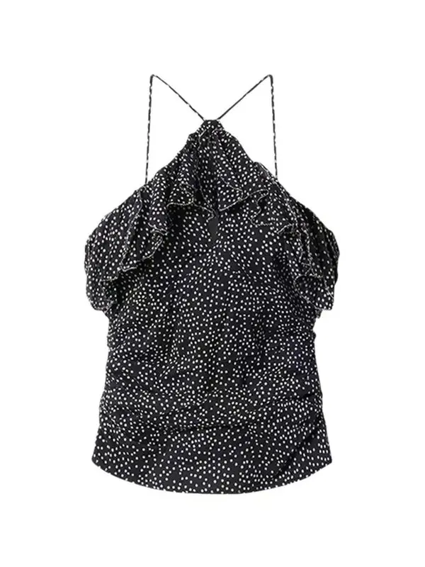 MARANT ETOILE Polka Dot Keyhole Neck Top - Black