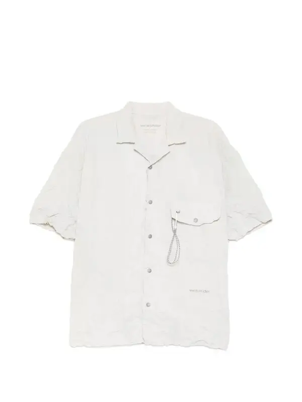 AND WANDER Washer Pleated Short-sleeve Shirt - Neutrals