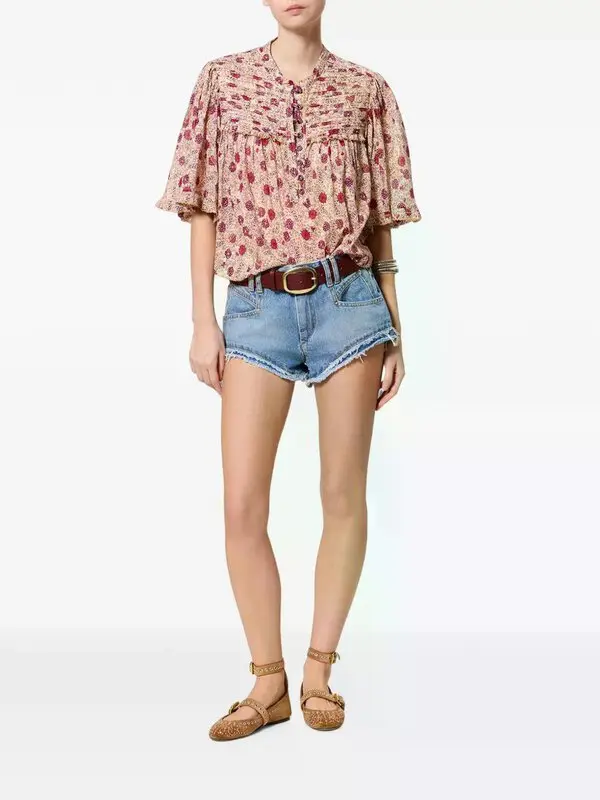 MARANT ETOILE Douna Top Beige & Red Two-tone Print