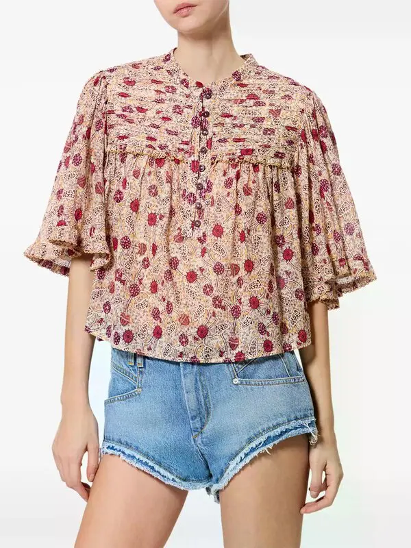 MARANT ETOILE Douna Top Beige & Red Two-tone Print