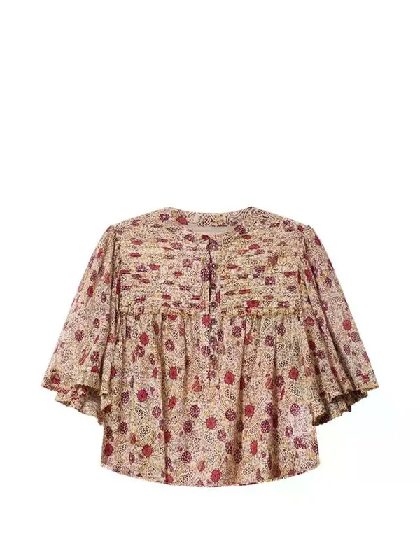 MARANT ETOILE Douna Top Beige & Red Two-tone Print - Neutrals
