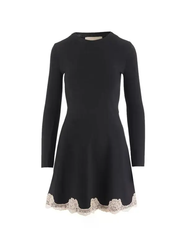 Valentino Garavani Lace-trimmed Round Neck Dress - Black