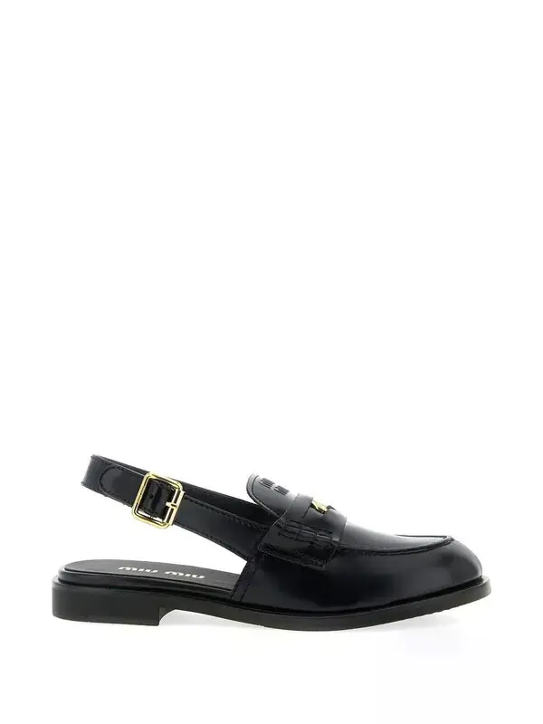 Miu Miu Brushed Leather Slingback Loafers - Black