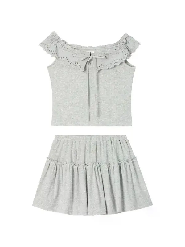 B+AB Broderie Anglaise Ruffled Set - Grey