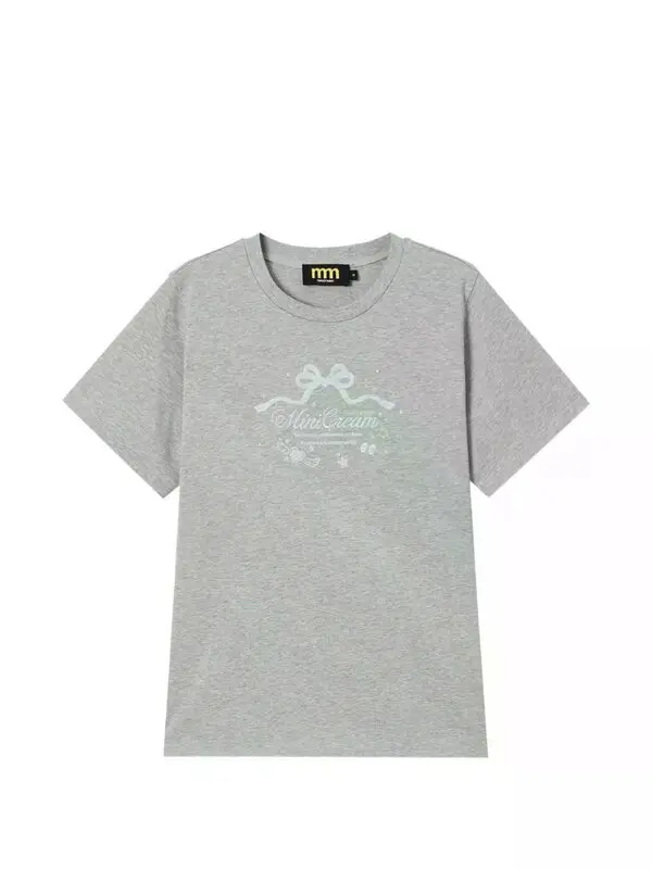 MINI CREAM Graphic Print Faux Pearl Embellished T-shirt - Grey