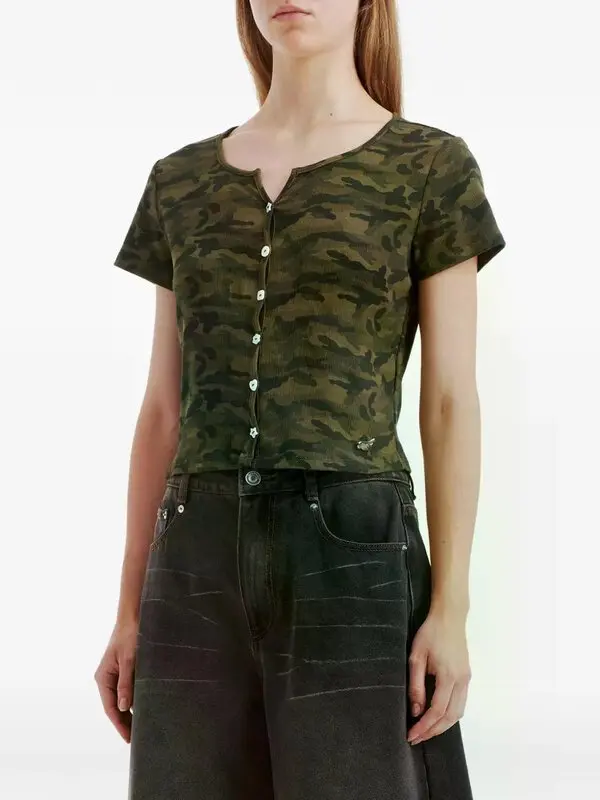 MINI CREAM Camouflage Print Button-up T-shirt