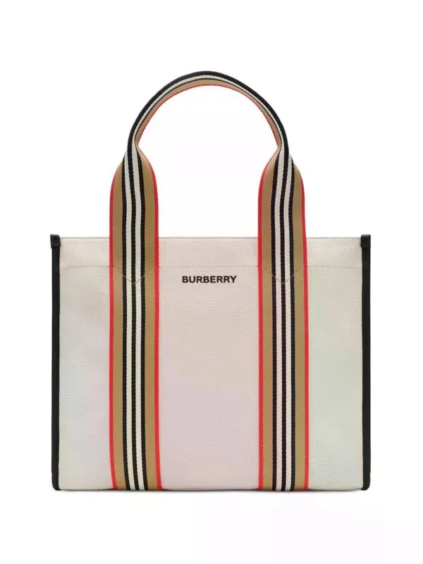 Burberry Icon Stripe Trim Canvas Tote - Neutrals