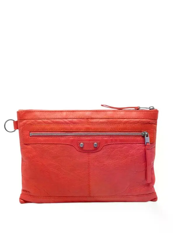 Balenciaga 2016 Lambskin Leather Motocross Classic Clip M Clutch Bag - Orange