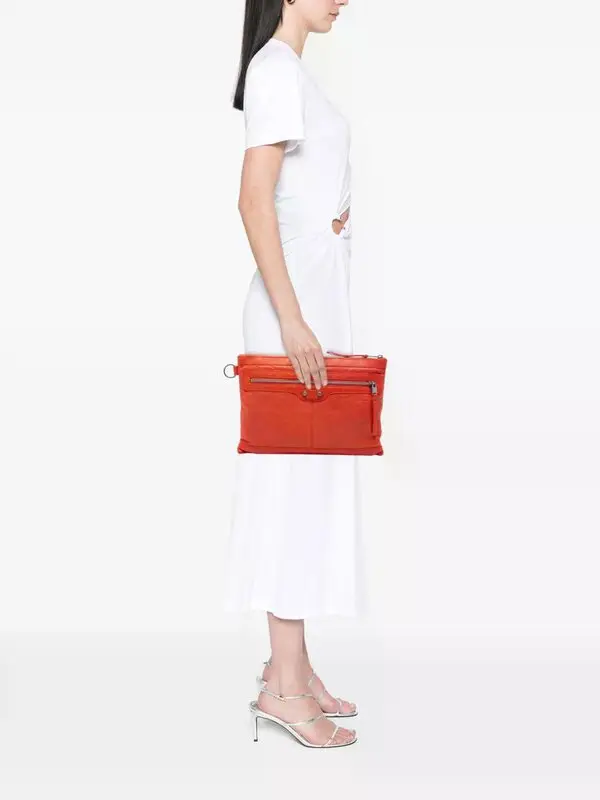 Balenciaga 2016 Lambskin Leather Motocross Classic Clip M Clutch Bag - Orange