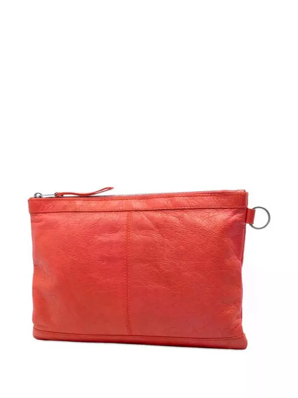 Balenciaga 2016 Lambskin Leather Motocross Classic Clip M Clutch Bag - Orange