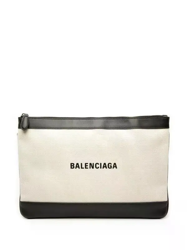 Balenciaga Canvas Navy Clip M Clutch Bag - Brown