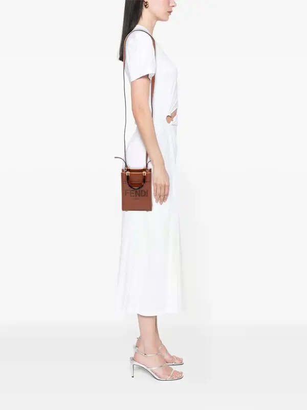 Fendi Mini Leather Sunshine Shopper Tote - Brown