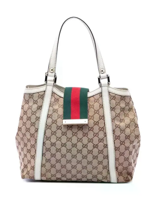 Gucci Gg Canvas Web Tote Bag - White