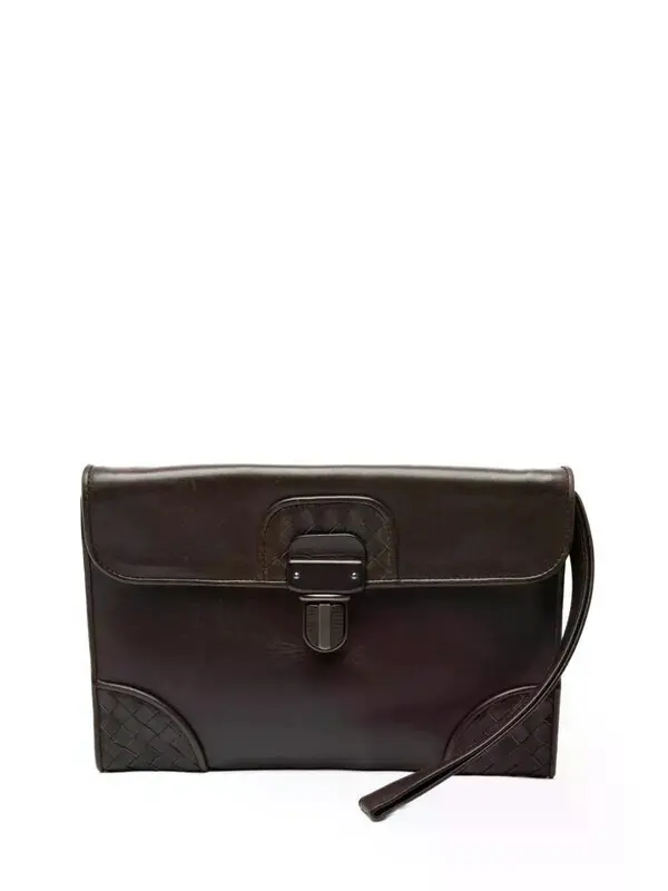 Bottega Veneta Intrecciato Trimmed Leather Clutch Bag - Brown