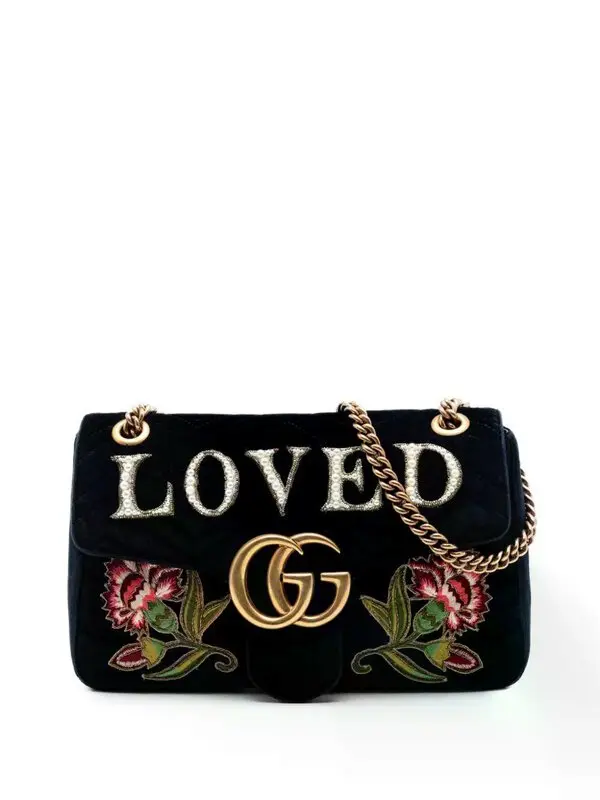 Gucci Gg Marmont Matelassé Velvet Shoulder Bag - Black