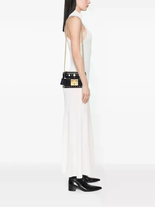 Gucci Small Pearl Studded Leather Padlock Crossbody Bag
