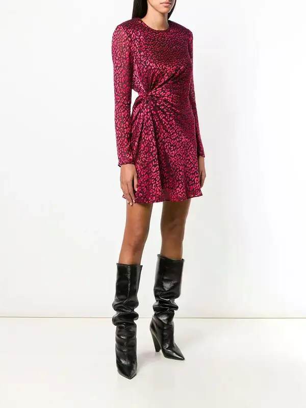 Saint Laurent Gathered Leopard Print Mini Dress